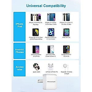USB C Wall Charger, PowerLot PD 20W Fast Charger Block for iPhone 14, iPhone 13,12 Series, Foldable GaN II 20W USB C Power Adapter Compact USB C Charger for iPad Pro, AirPods Pro, iWatch 8/7/SE