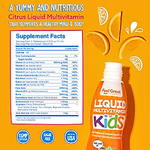 Feel Great Liquid Multivitamin for Kids | Orange Flavored Vegetarian & Sugar Free Kids Liquid Vitamin | Essential Kids Vitamins & Immune Support for Kids | 30 Day Supply