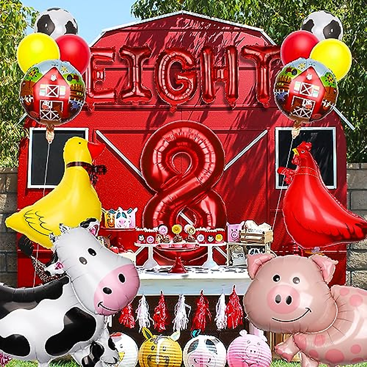 14pcs Farm Animal Balloon, Birthday Party Balloons Farm Birthday Decorations Farm Birthday Balloons for Farm Animal Theme Birthday Party Decor Supplies (8 Years Old)