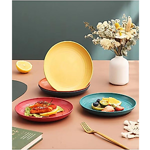 Vokop 8 Pack Wheat Straw Dinner Plates,Unbreakable Reusable Deep Plate Set-Dishwasher & Microwave Safe,Perfect for Dinner Dishes,Healthy for Kids Children & Adult-Round, 4pcs 10in & 4pcs 8in