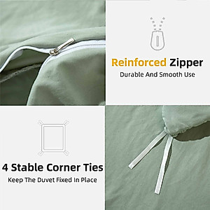 ETDIFFE Sage Green Duvet Cover Queen Size, Soft Farmhouse Bedding Comforter Cover Set 3 Pieces with Zipper Closure, 1 Lightweight Microfiber Duvet Cover 90x90 inches and 2 Pillow Shams for Women Men