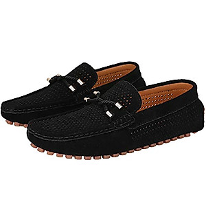 JIONS Mens Loafers Slip On Driving Hollow Out Suede Moccasins Flats Boat Shoes Slip-ons Driver C- Black 10.5 D(M) US/CN 45