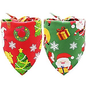 Covoroza 2 Pack Christmas Dog Bandanas Reversible Triangle Bibs Scarf Accessories X-mas for Dogs Pets Animals Red and Green