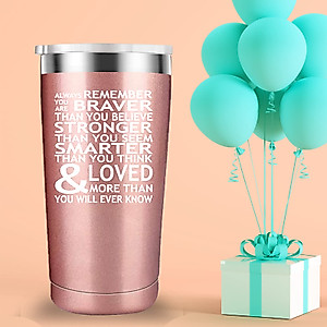 Mamihlap Inspirational Travel Mug Tumbler for Men Women.Always Remember You Are Braver Than You Believe.Thank You Inspirational Gifts for Coworker Friends Son Daughter Brother Sister(20 oz Rose Gold)