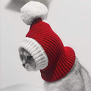 POPETPOP Funny Cat Dog Christmas Hat - Adorable Pet Christmas Outfits for Dogs - Cute Knit Winter Warmer Snood Pet Headwear - Pet Party Accessories (Red, Size M)