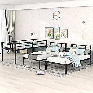 DHHU Triple Twin Bunk Bed, Metal Bunk Bed, Metal Bed Frame, Suitable for Bedroom, Apartment, Dorm, Space-Saving, Black