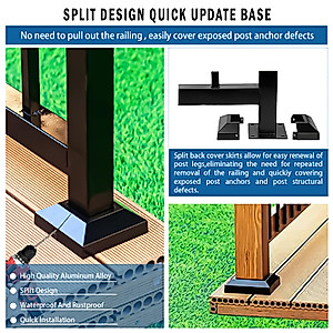 Post Cover Plate for 2" Floor Flange, 2-Piece, Flange Base Shoe for Railings, Post Skirt Cover, Black