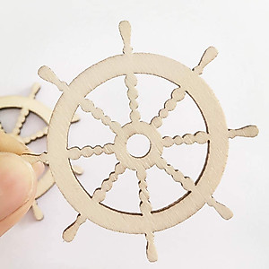 KCHEX 30 Pcs Wooden Anchor Rudder Shape Decoration to Paint, Unfinished Small Wood Anchor Rudder Cutouts for Arts Crafts DIY Projects Home Party Decoration