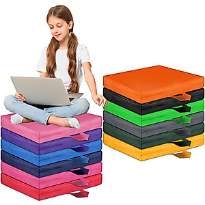 12 Pcs Floor Cushions Bulk for Classroom 15 Inch Colored Flexible Seating with Handle Soft Foam Floor Pillow Kids Floor Seats Cushion for Kids Adults Daycare School Home Office Chair (Square)