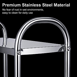 Eidustor Over The Toilet Storage Stainless Steels 3-Tier Over Toilet Bathroom Organizers with 4 Hooks and Adjustable Feet Pad, Space Saver Above Toilet Shelf Rack for Bathroom, Restroom, Laundry