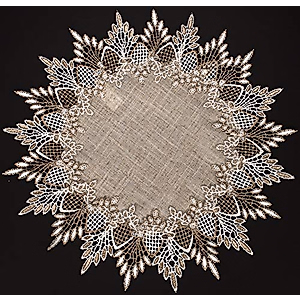 Lace Doily Neutral Earth Tones Table Topper Scarf Place Mat Round Doily (15 inch Round)