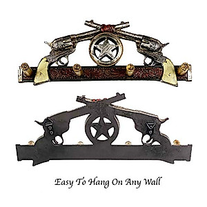 Urbalabs Six Shooter Western Coat Hanger Towel Hook Country Decor Wall Coat Rack Hanging Hooks Key Holder Mounted Decorative Cowboy Hat Rack Rustic Home Gun Decor (Double Pistol Shotgun Shell)