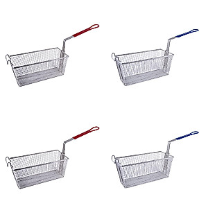 Clivia's 4PCS Commercial Fryer Basket 13X6.5X6 Inch Stainless Steel Deep Fryer Basket With Non Slip Long Handle for Frying Kitchen Restaurant Home Commercial Use