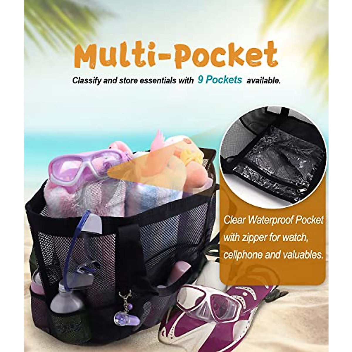 Alidor Large Capacity Mesh Shower Caddy Portable for College Dorm Room Essentials, 9-Pockets, Hanging Shower Tote Bag for Bathroom, Swimming, Beach, Fitness, Gym