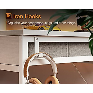 ODK 40 Inch Small Computer Desk with 3 Cloth Drawers for Home Office, Vanity Desk with Storage and Hook for Bedroom, Work Desk, Study Writing Table, White