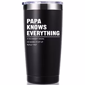 momocici Papa Knows Everything 20 OZ Tumbler.Dad Gifts from Daughter,Son,Wife.Birthday Gifts,Christmas Gifts for New Dad,Father,Husband,Men Travel Mug(Black)