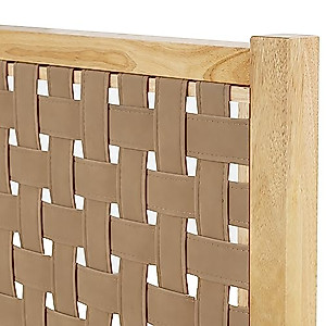 Nathan James Evelyn Scandinavian Brushed Finish and Faux Leather Weave Headboard, Queen, Natural Brown Wood