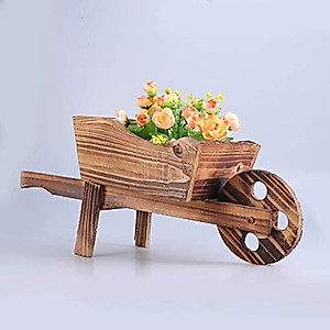 Yardwe Garden Plant Planter Wooden Wagon Planter Wheelbarrow Decoration for Indoor Outdoor - 45x19x20cm