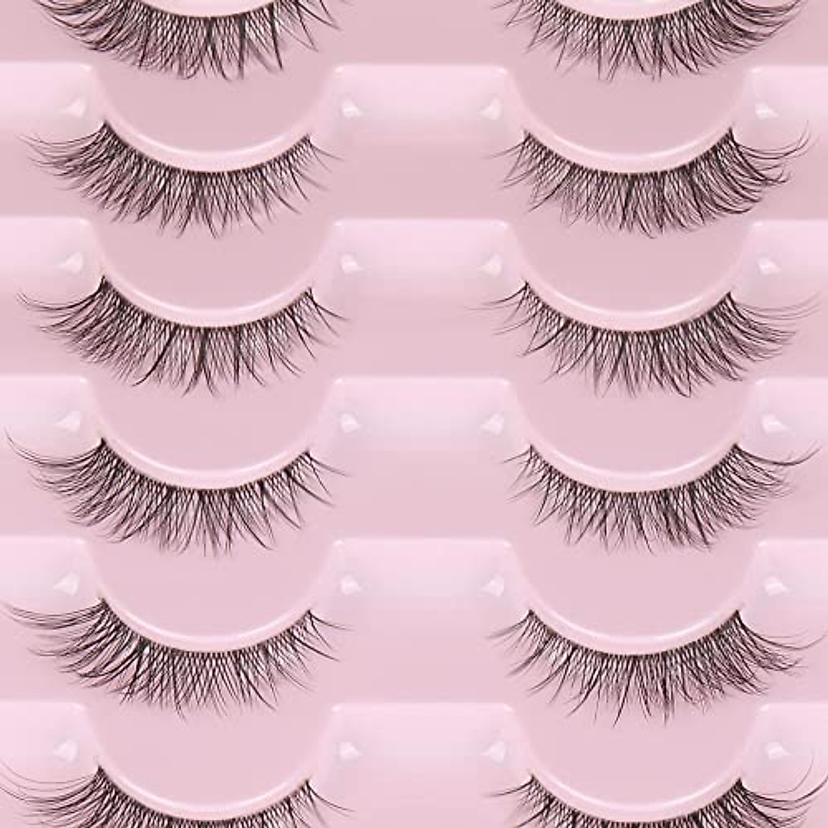 Fake Eyelashes Natural Short Cat Eye Lashes Clear Band Fluffy Wispy False Eyelashes 8 Pairs by Yawamica