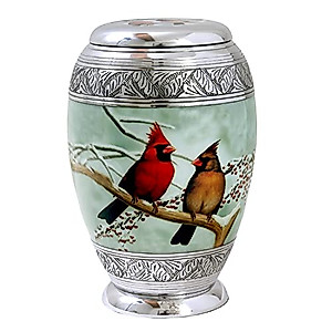 HLC Beautiful Cardinal Couple Bird Cremation Large Urn for Human Ashes - Handcrafted - Affordable Urn for Ashes (Adult (200 lbs) – 10.5 x 6 “, Urn)