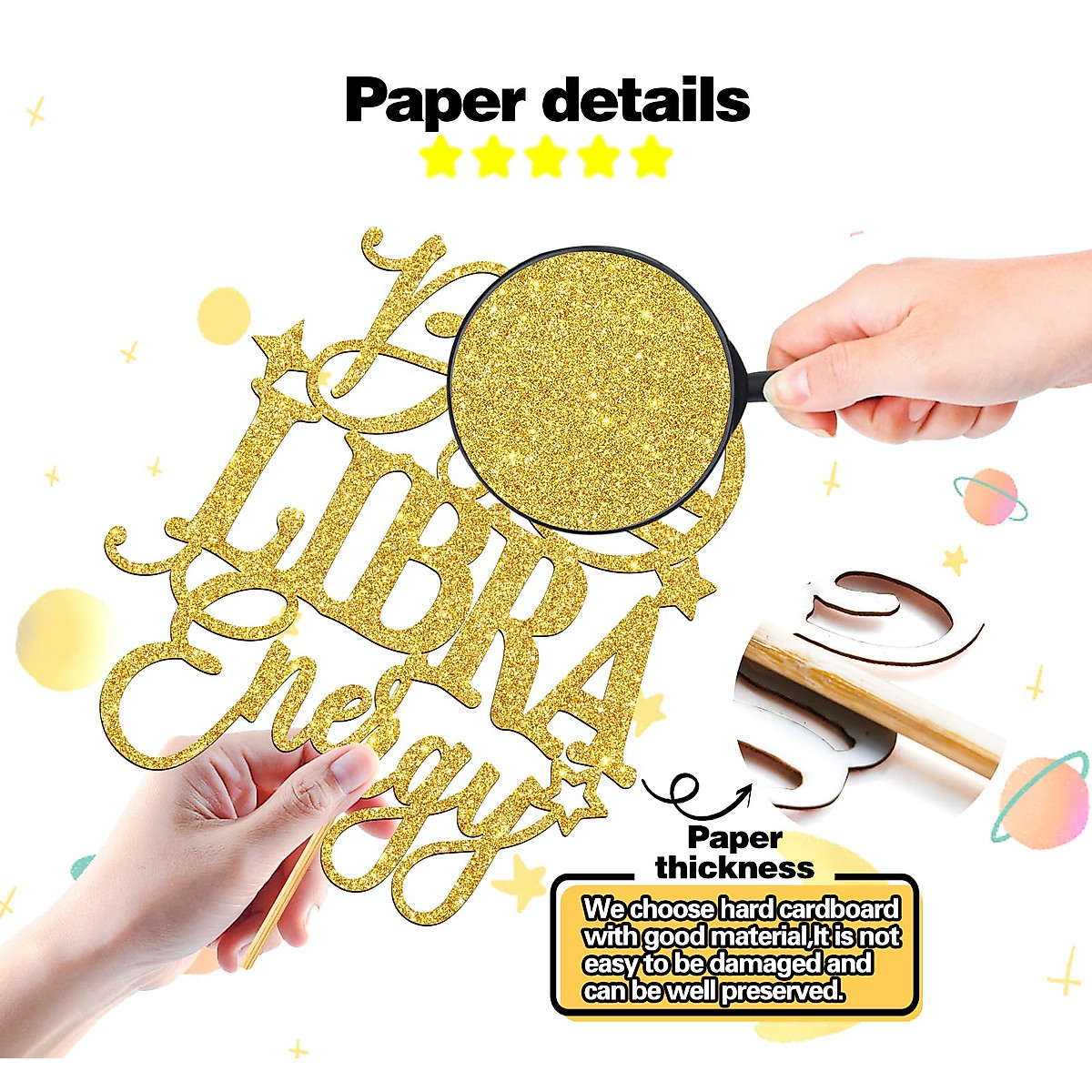 Big Libra Energy Cake Topper, Happy Birthday Libra in September/October, Libra Season, 12 Zodiac Constellation Theme Birthday Party Decoration Supplies, Gold Glitter