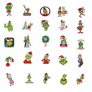 50 Pcs The Grinch Stickers Christmas Stickers for Car Laptop PVC Backpack Water Bottle Pad Bicycle Waterproof Decal Sticker Kids Toy/Grinch