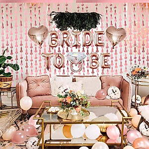 Bachelorette Party Decorations Rose Gold Fringe Curtains Bridal Shower Decorations Wedding Decor Party Rose Gold Backgrounds (2 Pack 3.2 x 6.6 ft)