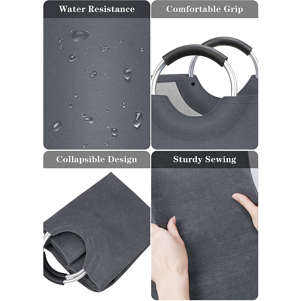 BlissTotes Large Laundry Basket Laundry Hamper Bag Washing Bin Clothes Bag Collapsible Tall With Handles Waterproof Travel Bathroom College Essentials Storage For College Dorm, Family (Grey, L)