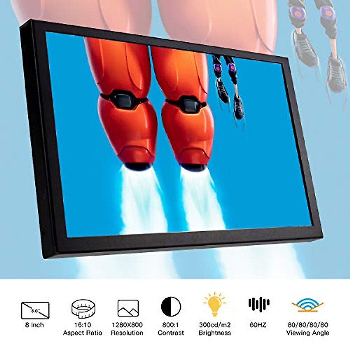 ELECROW Mini Monitor 8 Inch Portable Monitor Small LCD Display 1280x800 USB Powered Screen Compatible with Raspberry Pi Laptop PC Jetson Nano Game Consoles (Not-Touchscreen)