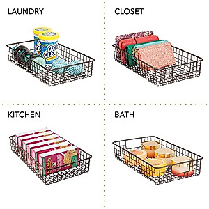 mDesign Metal Wire Bathroom Storage Shallow Bin Basket - Holder Tray for Organizing Cabinets, Shelves, Closets, Countertops - Concerto Collection - Bronze