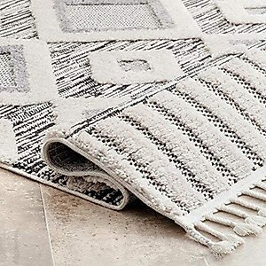 nuLOOM Theola Geometric High-Low Shag Area Rug, 3' x 5', Grey