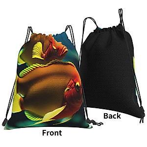 Fish In The Ocean Drawstring Backpack For Men And Women'S Sports And Fitness Bag, Large Size, Zippered Pocket, Lightweight, Foldable And Portable For Travel