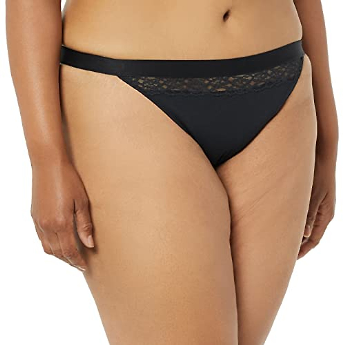 Amazon Essentials Women's Cotton and Lace Thong Underwear, Pack of 4, Black/Pink/Light Grey Marl, Medium