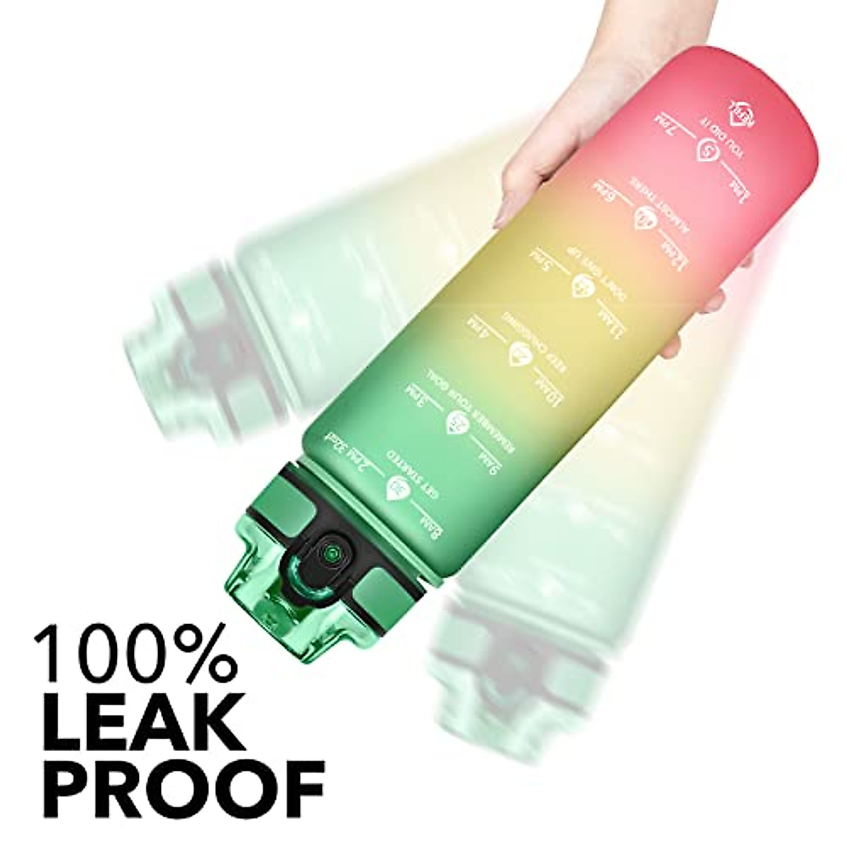 GOSWAG 32oz Motivational Water Bottles with Time Marker and Fruit Strainer, Sports Water Bottle with Times to Drink, Leakproof, Reusable Plastic Bottle with Strap no Straw for Gym, School