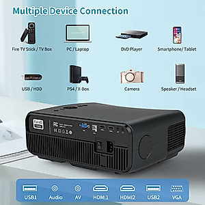 5G WiFi 1080P Projector 4K Supported, Outdoor Movie Projector with Bluetooth Android OS 10000LM 360° Sound 200” Display/4D Keystone/40% Zoom, Compatible with HDMI/USB/VGA/AV/Phone/Laptop/PC/PS5/DVD
