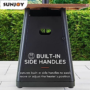 Sunjoy Patio Heater, 40000 BTU Portable Freestanding Steel Frame Outdoor Propane Heater with Side Table Design, Stainless Steel Burner, Safety Self Shut-Off System for Commercial & Residential Use