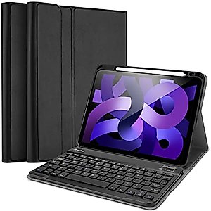 ProCase Keyboard Case for iPad Air 5/4, iPad 10.9 inch 2022 2020 Case with Magnetically Detachable Wireless Keyboard for iPad 10.9" Air 5th 4th Generation -Black