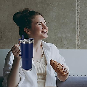 HASLE OUTFITTERS 30oz Tumbler With Handle, Insulated Travel Coffee Mug With Straw Leak-Proof Double Wall Stainless Steel Vacuum Tumblers Metal Cup with Straw for Hot and Cold Drink