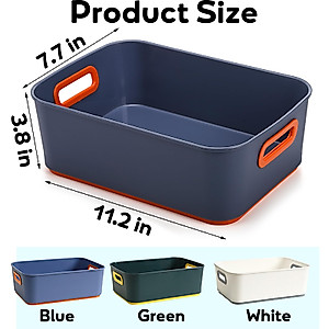 Youeon 3 Pack Plastic Storage Basket with Handle, 10 x 8 x 4 Inches Plastic Storage Bins, Plastic Storage Containers, Shelf Baskets for Laundry Room, Bedroom, Pantry, Office, Classroom