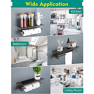 Paper Towel Holder for Kitchen - TDYU Wall Mount Paper Towel Holder with Shelf Under Cabinet, Rustproof Aluminum, Lightweight but Durable, Both Available in Adhesive & Screws (Gray)