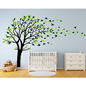 LUCKKYY Tree Blowing in The Wind Tree Wall Decals Wall Sticker Vinyl Art Kids Rooms Teen Girls Boys Wallpaper Murals Sticker Wall Stickers Nursery Decor Nursery Decals (Black)