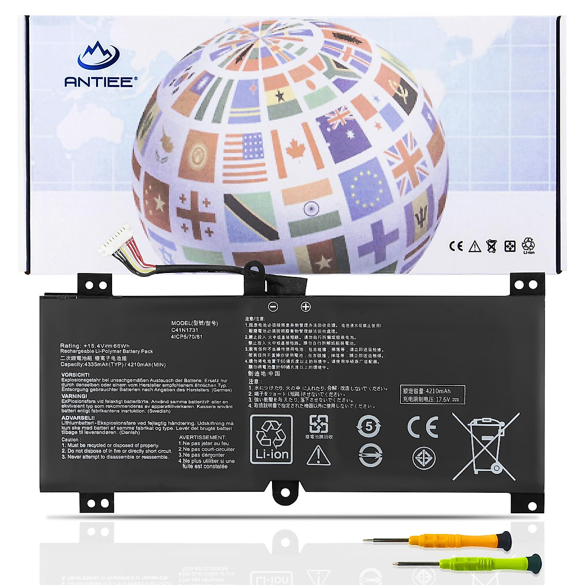 ANTIEE C41N1731 Laptop Battery Replacement for Asus ROG Strix Scar II GL504 GL504GW GL504GS GL504GM GL504GV G515 G515GV G515GW G715GV G715GW GL504GW-DS74 Series C41PNC5 4CIP5/70/81 15.4V 66Wh