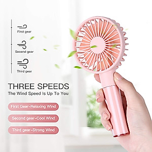 SmartDevil Handheld Fan, Mini Personal Fan with 1200mAh Rechargeable Battery, 3 Speeds Adjustable, Portable Desk Fan with Base, Colorful Handheld Fan For Home, Travel, Office, Camping, Pink