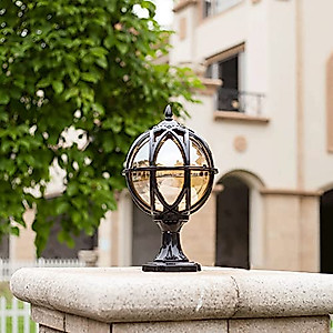 JSBDPHW European Style E27 Pillar Lamp Outdoor Post Light Fixture Creative Spherical Column Light Glass Lampshade Waterproof IP55 Villa Garden Decoration Landscape Light
