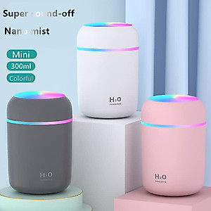 Colorful Cool Humidifier USB-Only 300ml Portable with 7 Colors 2 Fog Mode Ultra Quiet Suitable for Home Car Bedroom Office and Travel (Gray)