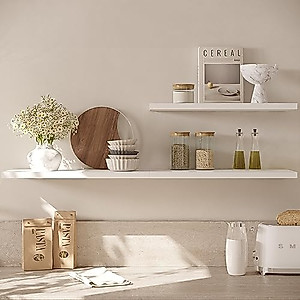 JPND Floating Shelf, Set of 2 Wall Shelf, 30 in W x 12.75 in D x 2 in H Wooden Floating Wall Shelf with Invisible Brackets for Living Room/Bedroom/Bathroom/Kitchen Storage and Decor, White