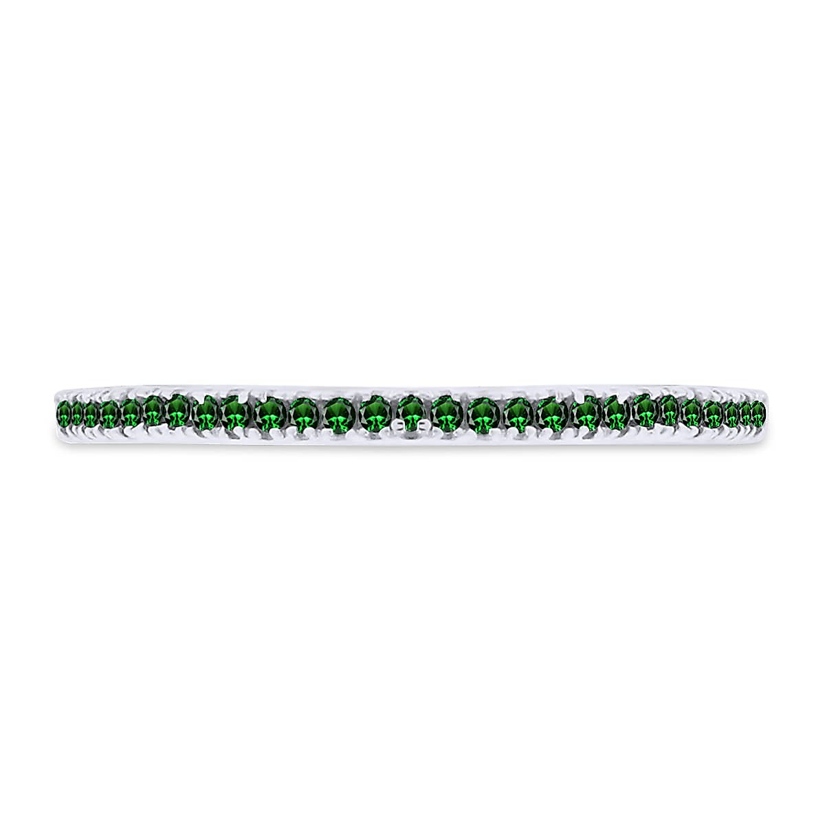Jewel Zone US Simulated Green Emerald Eternity Stackable Wedding Ring in 14k White Gold Over Sterling Silver (1/5 Ct)