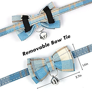 Breakaway Cat Collar with Cute Bow Tie and Bell, BuntyJoy Cat Collars for Girl Cats and Boy Cats, Safety Kitten Collars, Stylish Plaid Patterns, Light Blue, Pack of 1