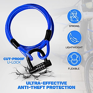 DocksLocks Security Cable Lock Set (5' to 25') Looped Ends, Weatherproof, Keyless Compact U-Lock with Combination, Anti-Theft for Bikes, Equipment 5ft