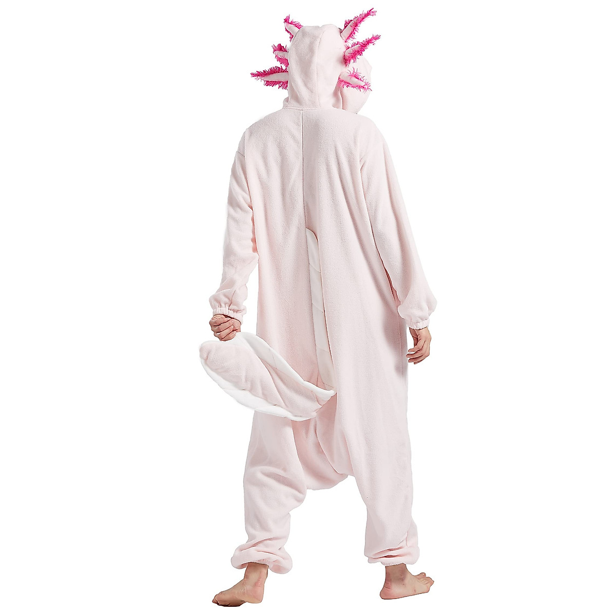 DELEY Unisex Axolotl Onesie, Adult Animal Cosplay Costume Plush Homewear Sleepwear Jumpsuit Pink Axolotl Pajamas
